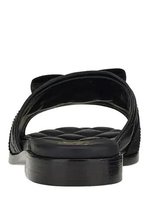 FERRAGAMO Quilted Lambskin Bow Flat Sandals - Nero