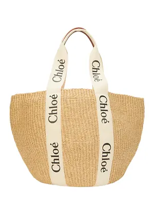 Chloé Woody Medium Paper Basket Tote - White
