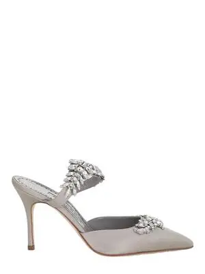 Manolo Blahnik Lurum 90mm Embellished Satin Mules - Light Grey