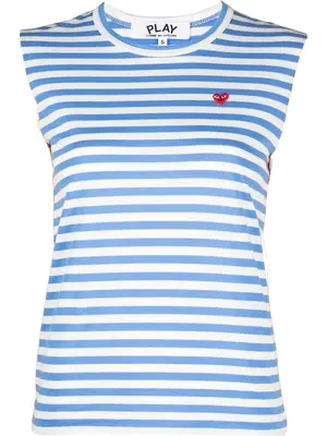 Play Comme Des Garcon Logo-patch Striped T-shirt - Blue
