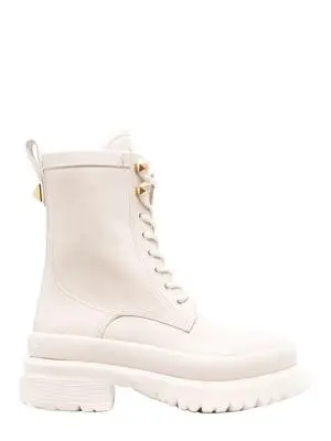 Valentino Garavani Lace-up Chunky Leather Boots - Neutrals