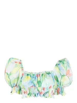 Charo Ruiz Ibiza Graphic-print Ruffled Crop Top - Blue