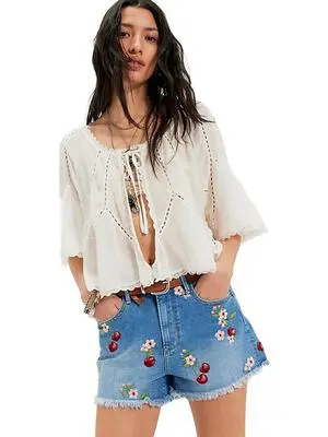 DRIFTWOOD Goldie Floral Embroidered Shorts - Cherry Blossom