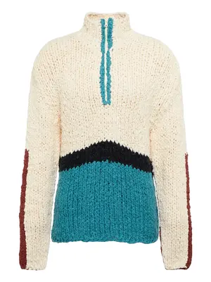 THE ELDER STATESMAN Block N Spiral Bouclé Sweater - White