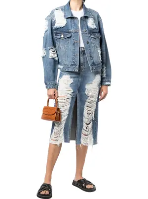 Goen.j Distressed Denim Jacket - Blue