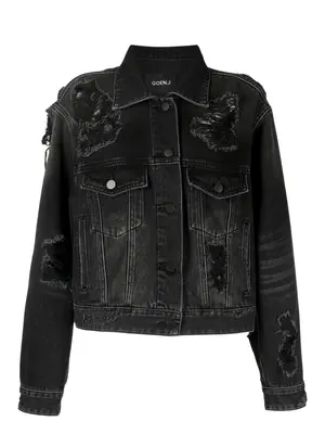 Goen.j Distressed Denim Trucker Jacket - Black