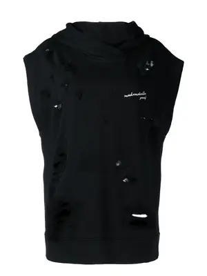 Goen.j Distressed Sleeveless Hoodie - Black