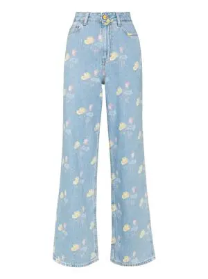 GANNI Floral-print Boyfriend Jeans - Blue