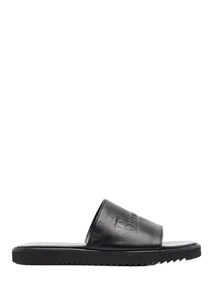 BILLIONAIRE Leather Flat Slides - Black