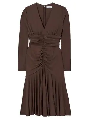 Michael Kors Ruched Stretch-jersey Midi Dress - Chocolate
