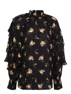 MAJE Maje Ruffled Floral-Print Fil Coupé Woven Blouse