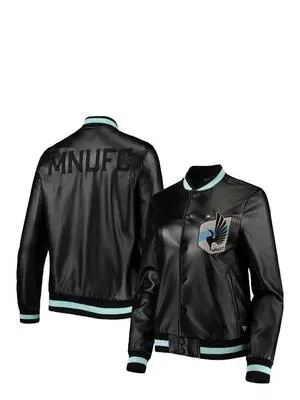 THE WILD COLLECTIVE Minnesota United Fc Chenille Applique Bomber Jacket - Black