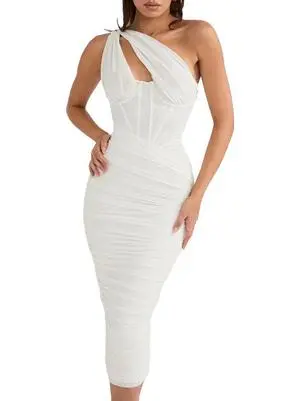 House Of Cb Valentina Asymmetric Cutout Midi Dress - Ivory