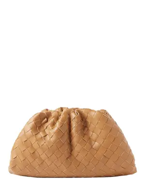 Bottega Veneta Pouch Teen Intrecciato Leather Clutch Brown