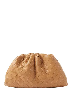 Bottega Veneta Pouch Teen Intrecciato Leather Clutch Tan