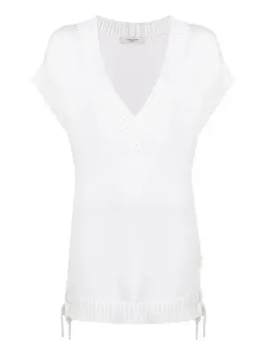 CHARLOTT Ribbed-knit V-neck Top - White