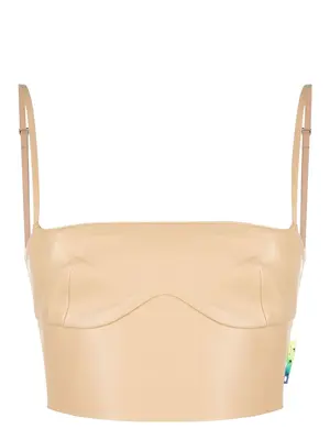 Off-White Cropped Leather Bustier Top - Neutrals