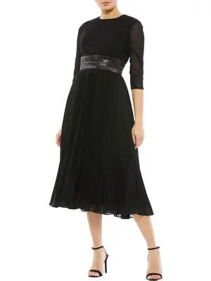 Mac Duggal Pleated Belted Cocktail Dress - Black