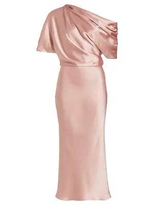 Amsale Draped Satin Pencil Midi-dress Rose