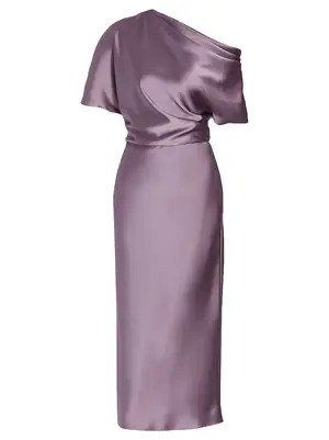 Amsale Draped Satin Pencil Midi-dress Violet