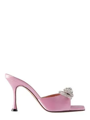 Mach & Mach Double Bow Crystal-embellished Satin Mules - Pink