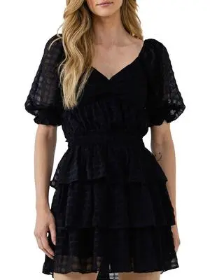 English Factory Gingham Chiffon Blouse - Black
