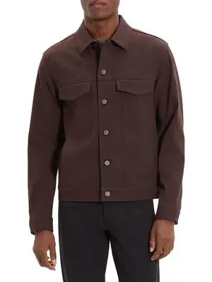 Theory River Cotton Blend Twill Trucker Jacket - Brownwood - 2h7