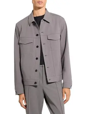 Theory River Cotton Blend Twill Trucker Jacket - Carbon - Bax