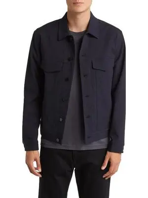 Theory River Cotton Blend Twill Trucker Jacket - Dark Navy