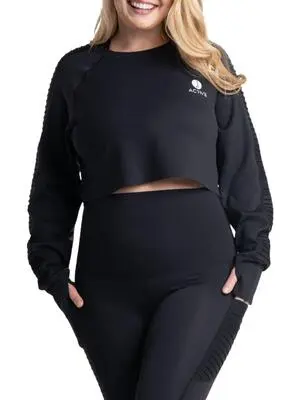 PREGGO LEGGINGS Kahina Active Crop Long Sleeve Maternity Top - Black