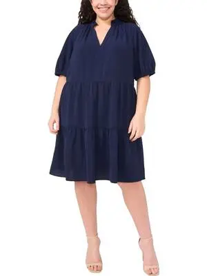 CECE DUPRAZ Tiered Ruffle Neck Dress - Classic Navy