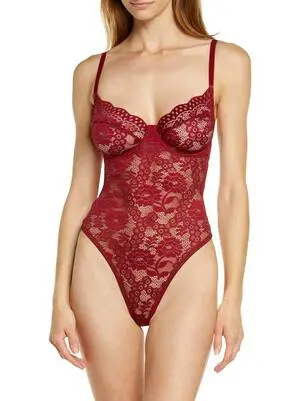 COQUETTE Floral Lace Underwire Teddy Ruby