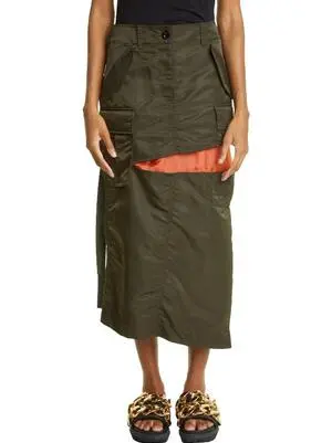 Sacai Nylon Midi Skirt - Dark Khaki