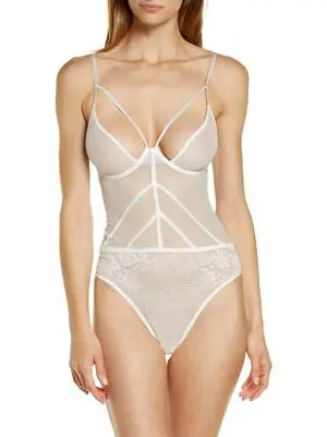 COQUETTE Strappy Lace Trim Teddy - White