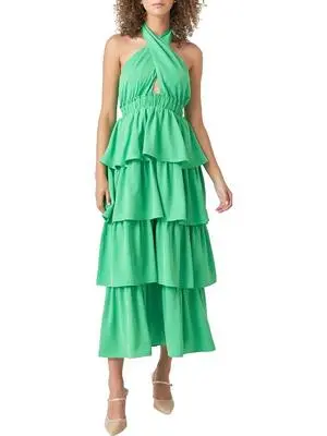 Endless Rose Halter Neck Tiered Maxi Dress - Kelly Green