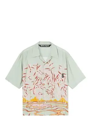 Palm Angels Lagoon-print Short-sleeved Shirt - Green