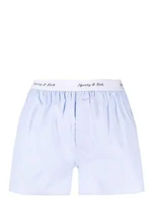 SPORTY & RICH Logo Waistband Shorts - Blue