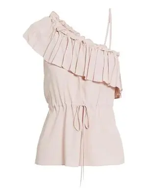 Red Valentino Asymmetric Ruffled Crepe Top - Blush