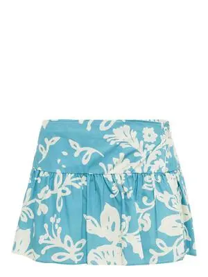 Red Valentino Printed Cotton-poplin Shorts With Skirt Overlay - Turquoise