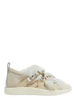 GIUSEPPE ZANOTTI Crystal-embellished Faux Fur-paneled Leather Sneakers - Beige