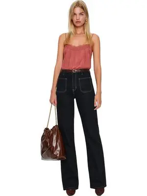 REFORMATION Alyssa Stretch High Rise Wide Leg Long Jeans - Black