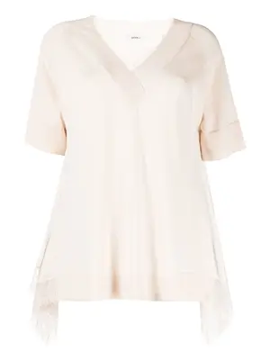 Goen.j Lace-trim T-shirt - Neutrals