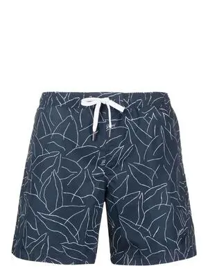 Brioni Leaf-print Swimming Shorts - Blue