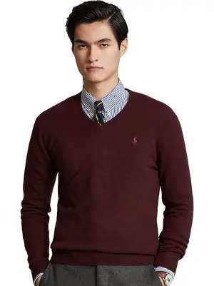 Ralph Lauren Wool V-Neck Sweater Aged Wine Heather