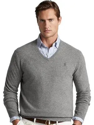 Ralph Lauren Wool V-Neck Sweater Fawn Grey Heather