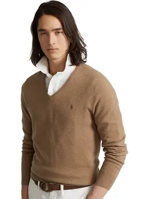 Ralph Lauren Wool V-Neck Sweater Honey Brown Heather