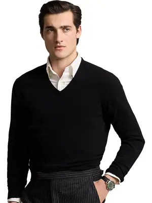 Ralph Lauren Wool V-Neck Sweater Polo Black