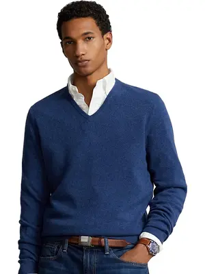 Ralph Lauren Wool V-Neck Sweater Rustic Navy Heather