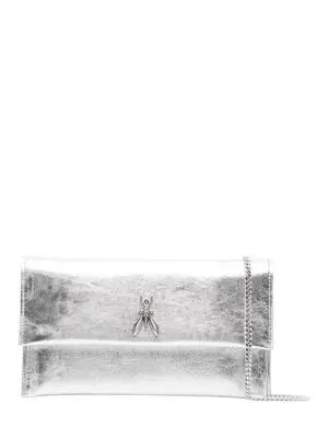 Patrizia Pepe Metallic-effect Leather Clutch - Silver