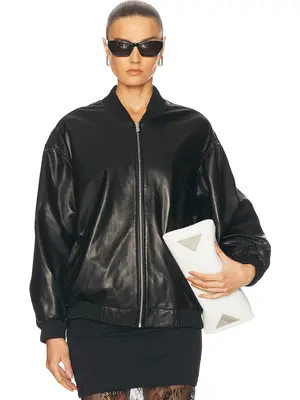 Nour Hammour NOUR HAMMOUR Marly Leather Bomber Jacket Black
